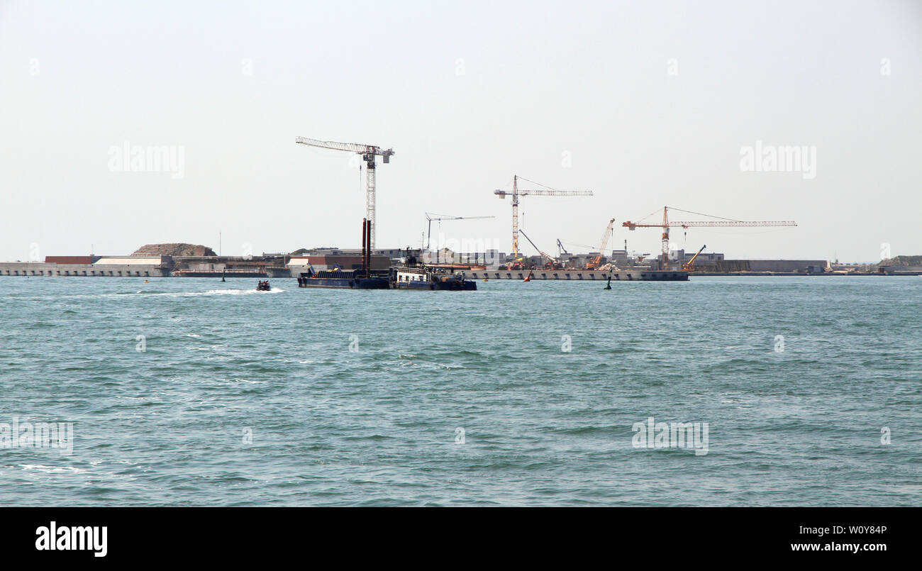 Construction site of a special dam to protect Venice called Mose ...