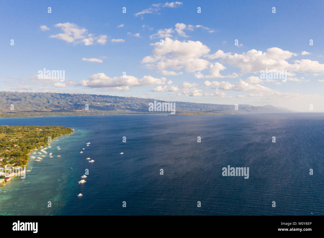 Seascape off the coast of the island of Cebu, Philippines. The blue sea ...