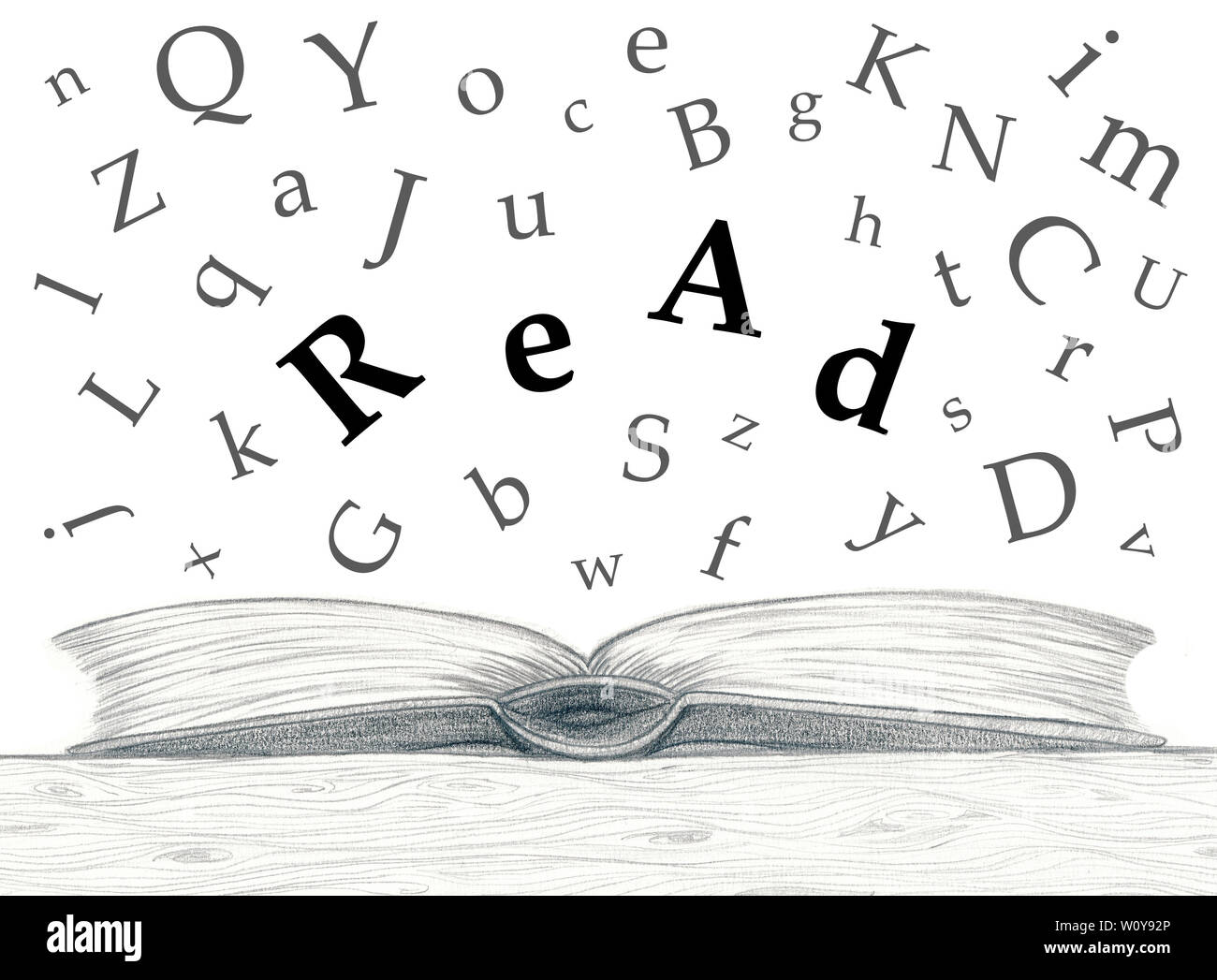 pencil sketch open book read letters white background by jziprian Stock ...