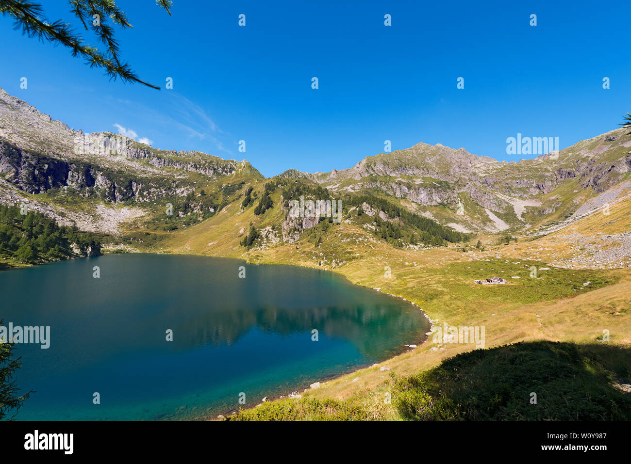 Lago di Campo (Campo lake) 1944 m. Small beautiful alpine lake in the ...