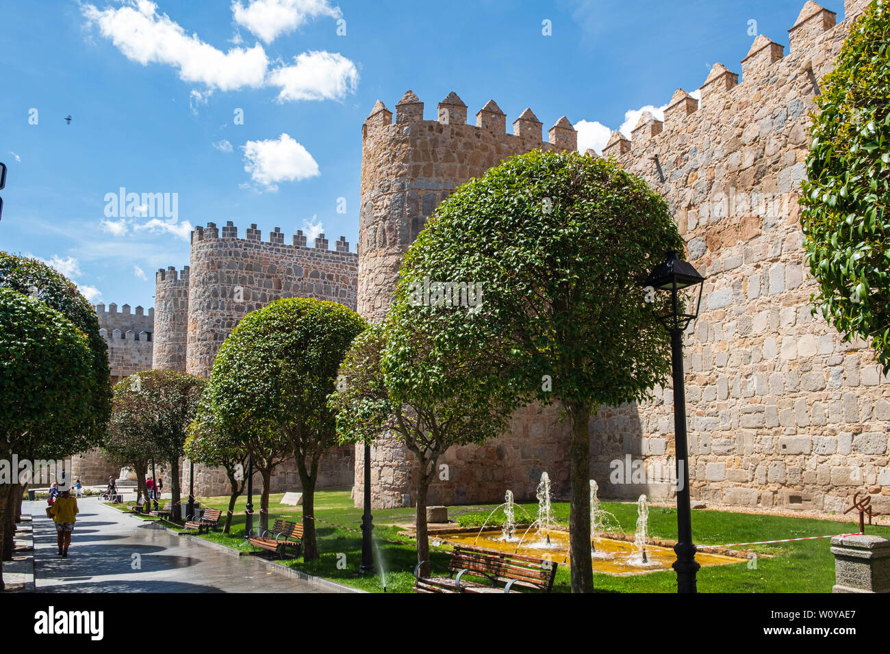 Walls surrounding Spanish city of Avila landscape turrets Stock Photo ...