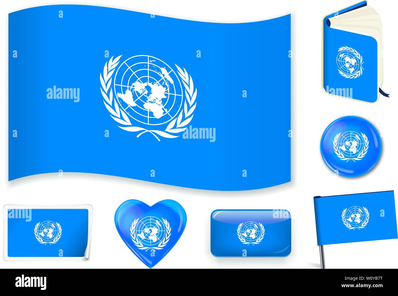 United Nations flag. Vector illustration. 3 layers. Shadows, flat flag ...