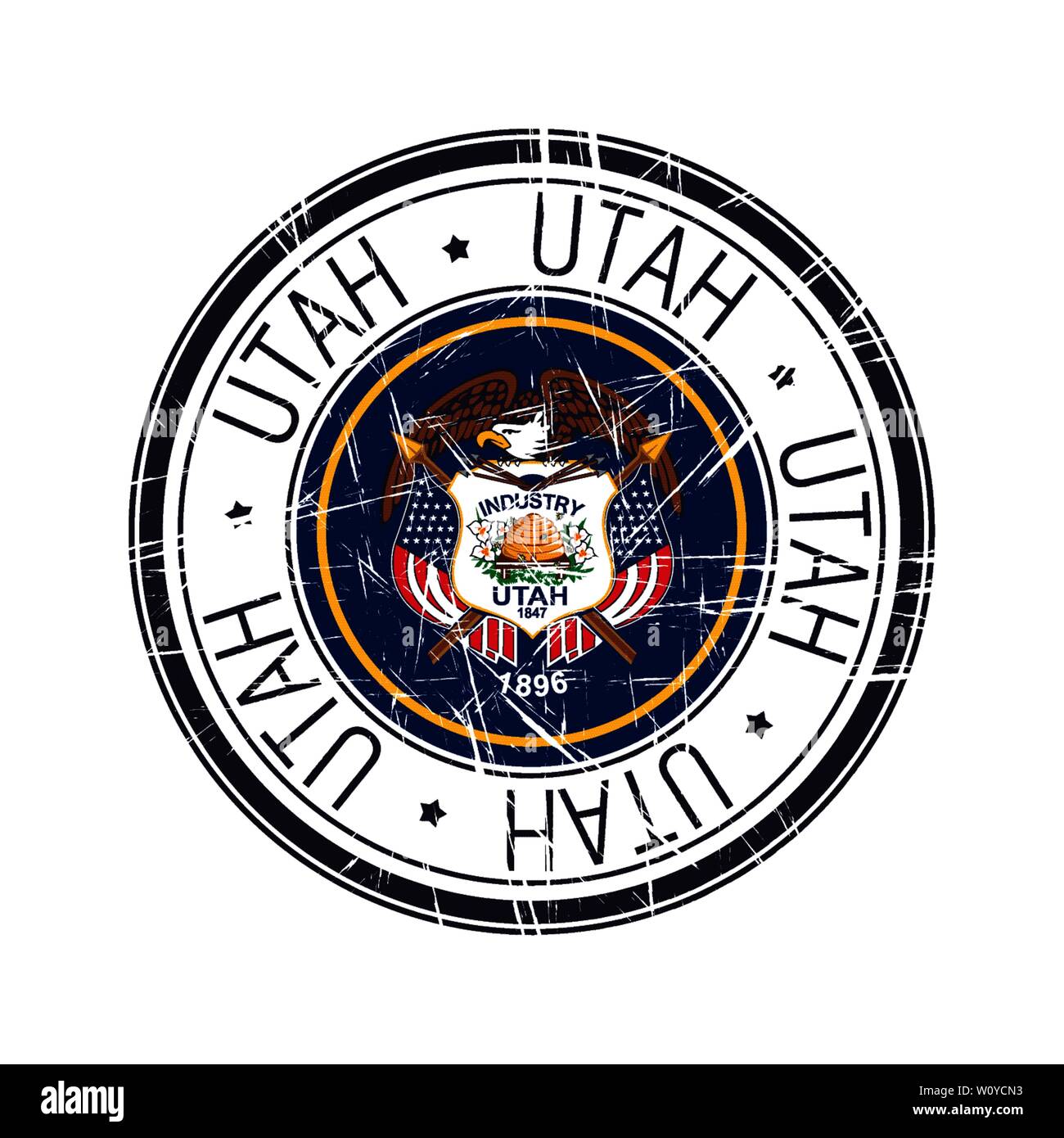 Great state of Utah postal rubber stamp, vector object over white ...