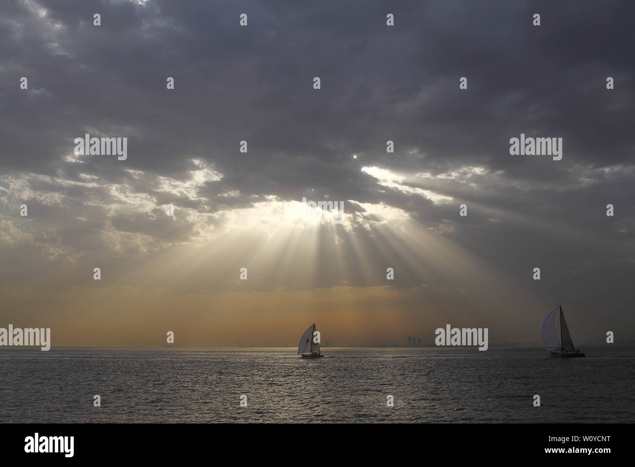Panoramic view of Istanbul from the Bosphorus Strait. Sea cruise on the ...