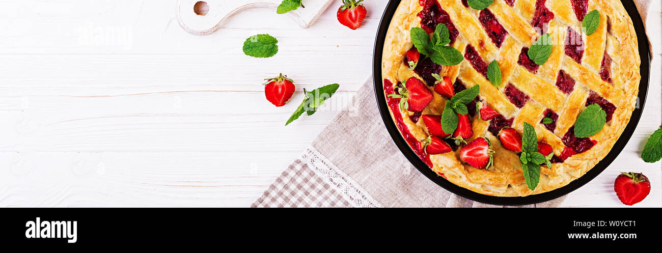 American strawberry pie tart cake sweet baked pastry food on white ...