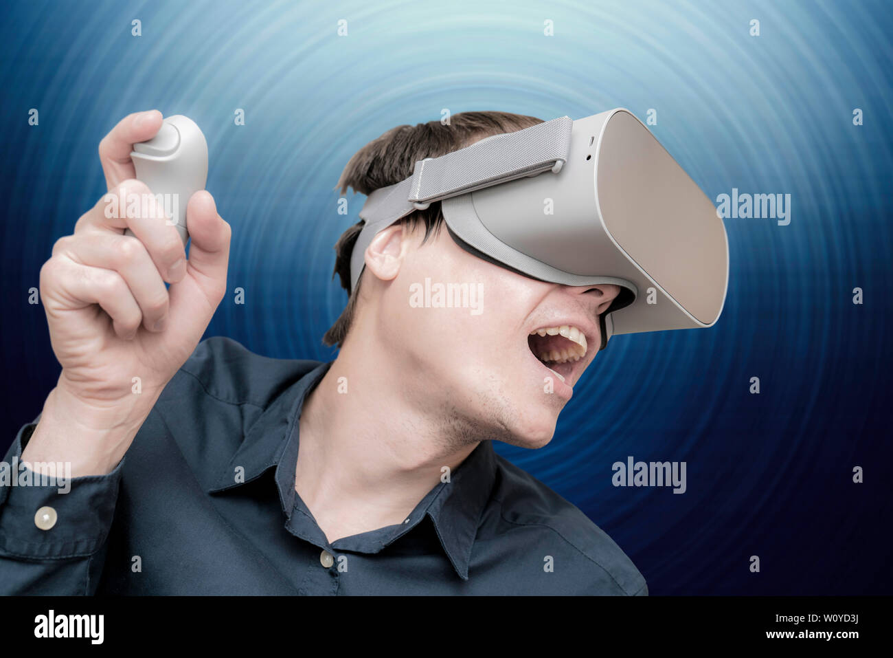 Young man of virtual reality. Innovation and technological advances ...