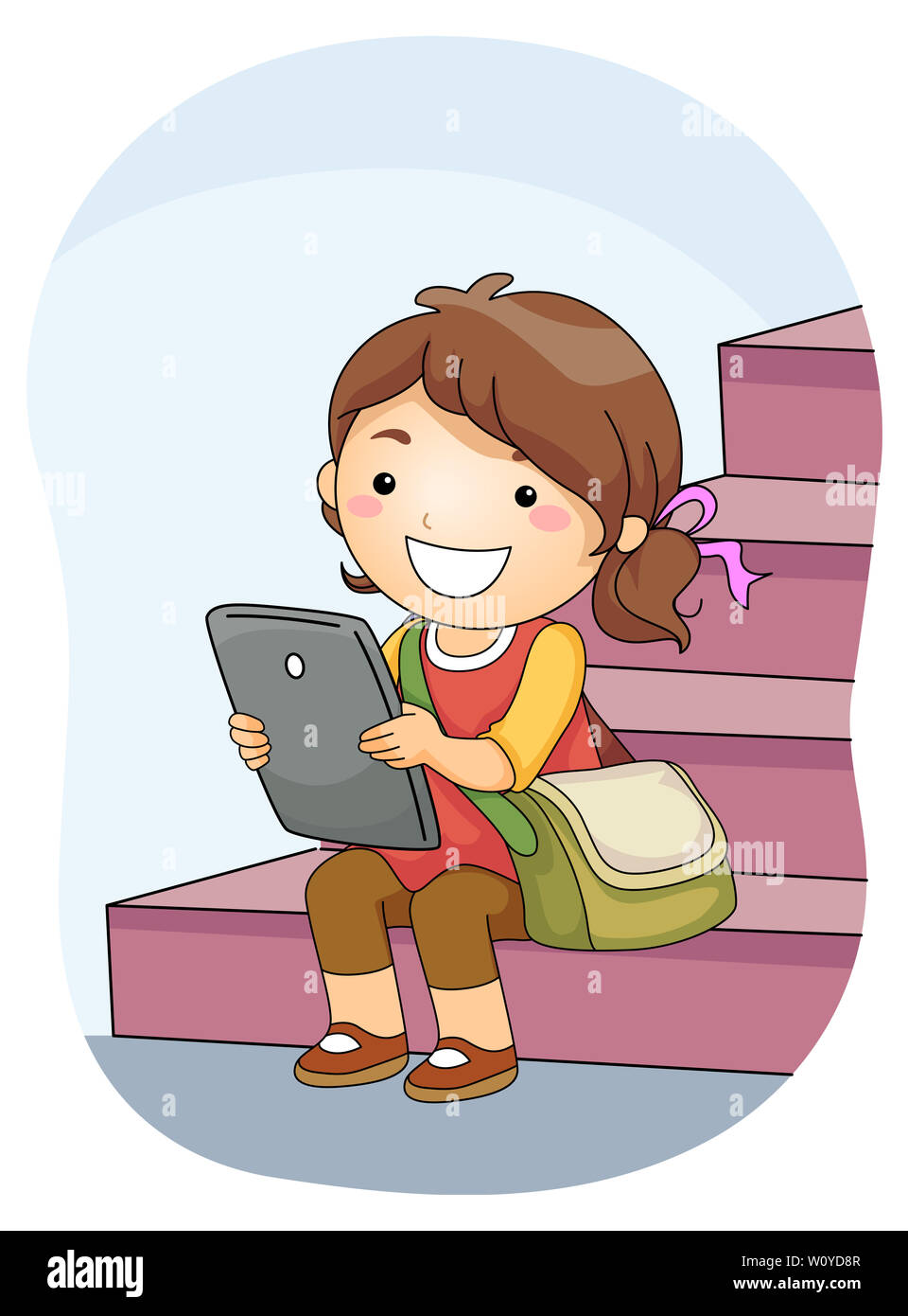 Illustration of a Kid Girl Student Using Tablet Computer and Sitting ...