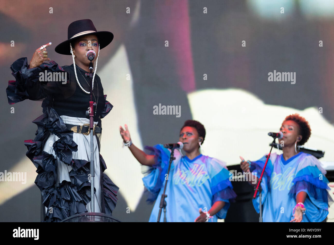 Lauryn Hill performing on the Pyramid Stage during the Glastonbury ...