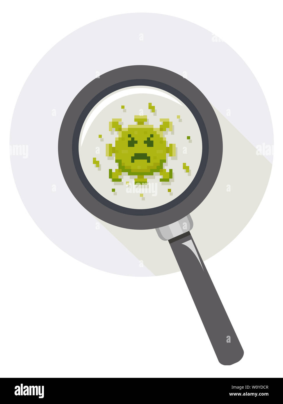Illustration of a Magnifying Glass Over a Pixel Virus Icon for ...