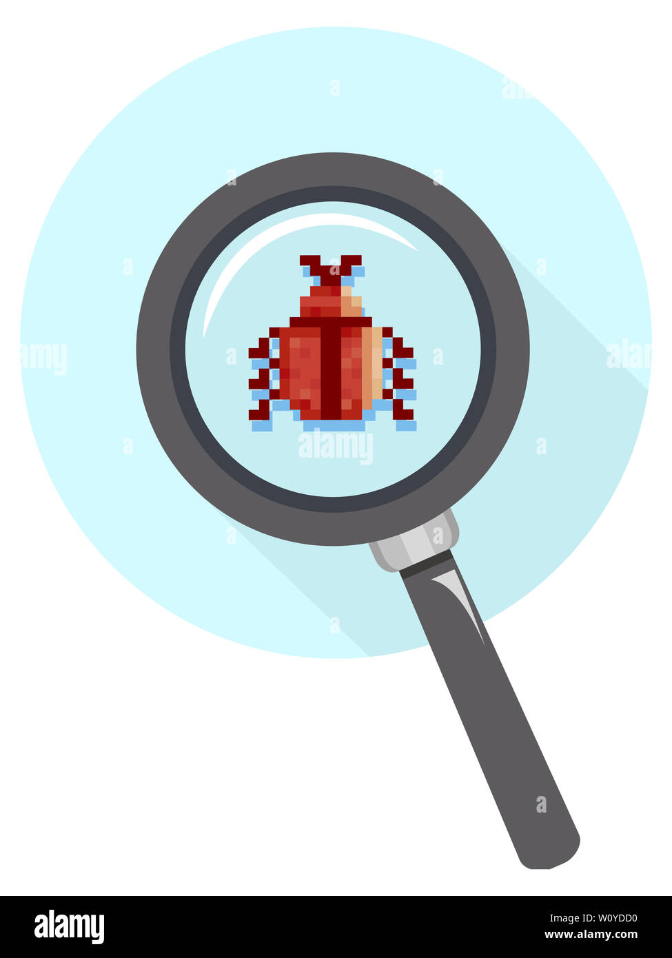 Illustration of a Magnifying Glass Over a Pixel Bug for Debugging in ...
