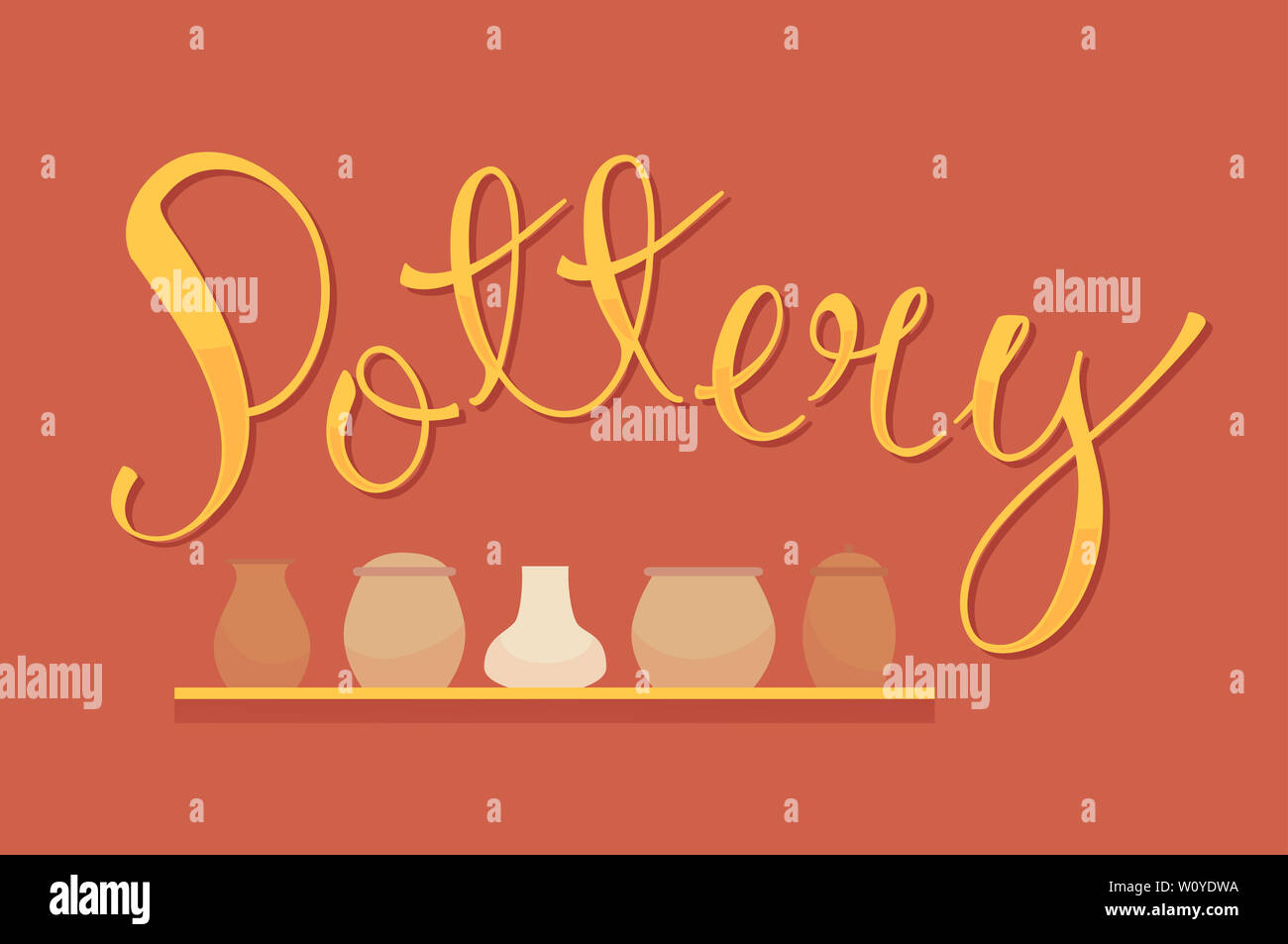 Illustration of Pottery Lettering with Pots Displayed on a Shelf Stock ...