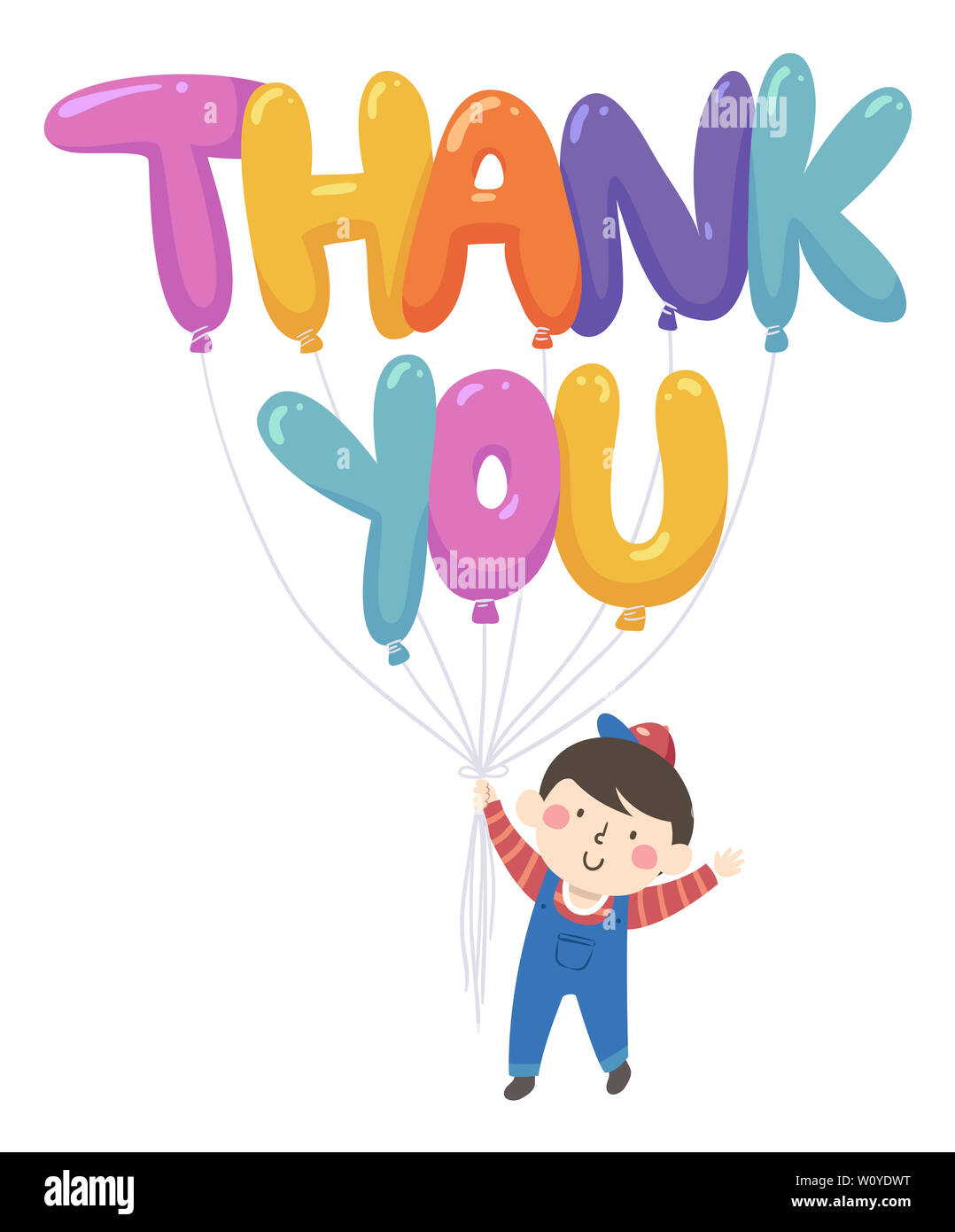 Illustration of a Boy Holding Balloons Shaped as Thank You and Waving ...