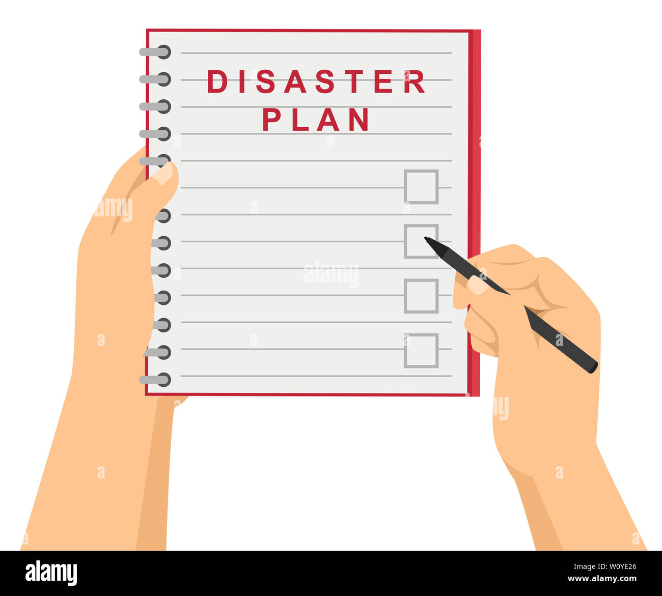 Illustration of Hands Holding a Disaster Checklist Plan Notebook and ...