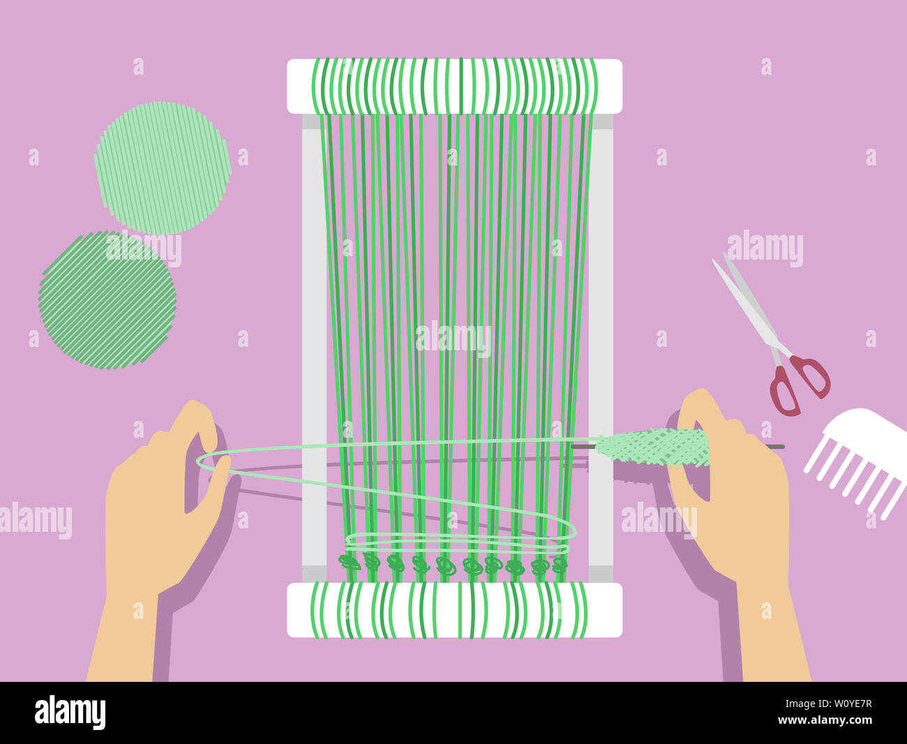 Illustration of Hands Weaving Using a Weaving Loom Stock Photo - Alamy