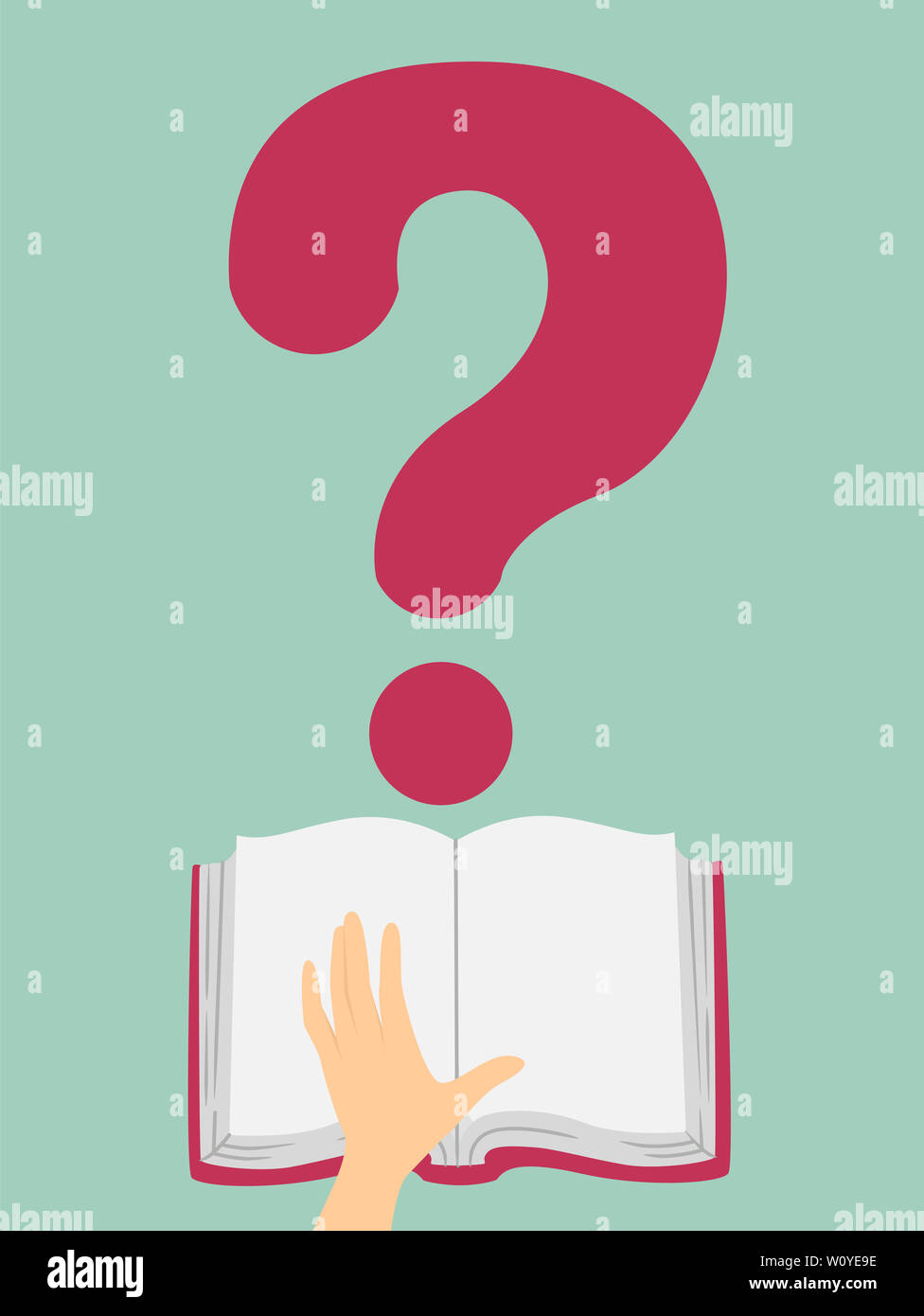 Illustration of an Open Book with a Hand and a Question Mark on Top ...