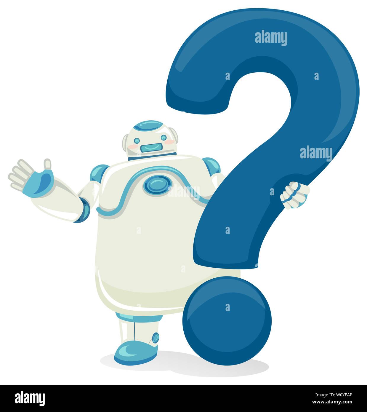 Illustration of a Robot Waving and Holding a Big Question Mark Stock ...