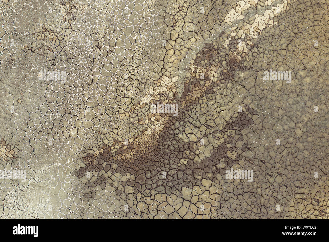Aerial view of surrealistic industrial place. Dry surface. Desertic ...