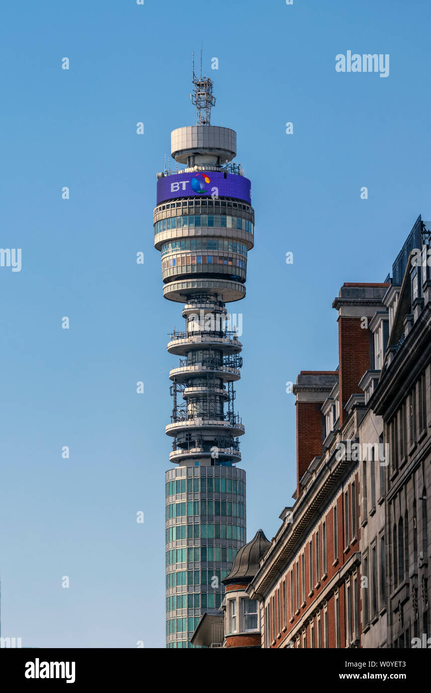 LONDON, UK - JULY 08, 2018: Exterior view of the BT Tower ...