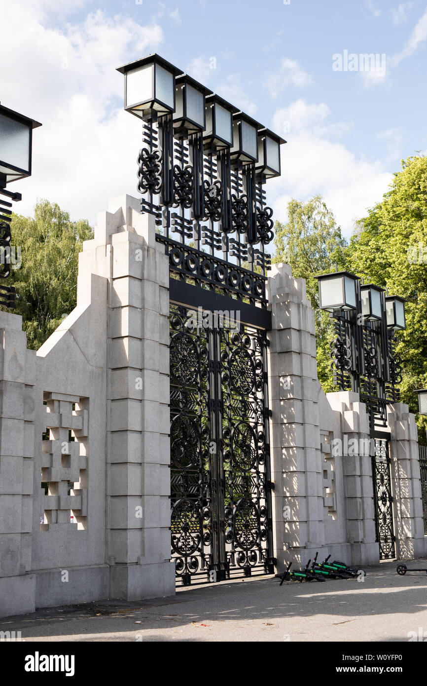 The main entrance front gate on Kirkeveien at Frogner Park in Oslo ...