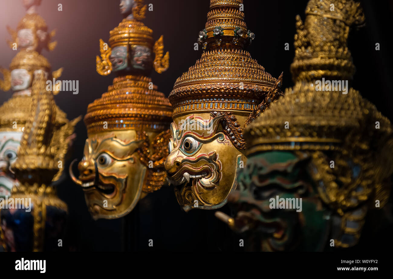 Thai handicraft mask head character from ramayana epic for thai khon ...