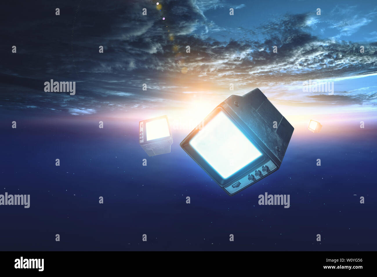 Vintage TV set levitating in space Stock Photo - Alamy
