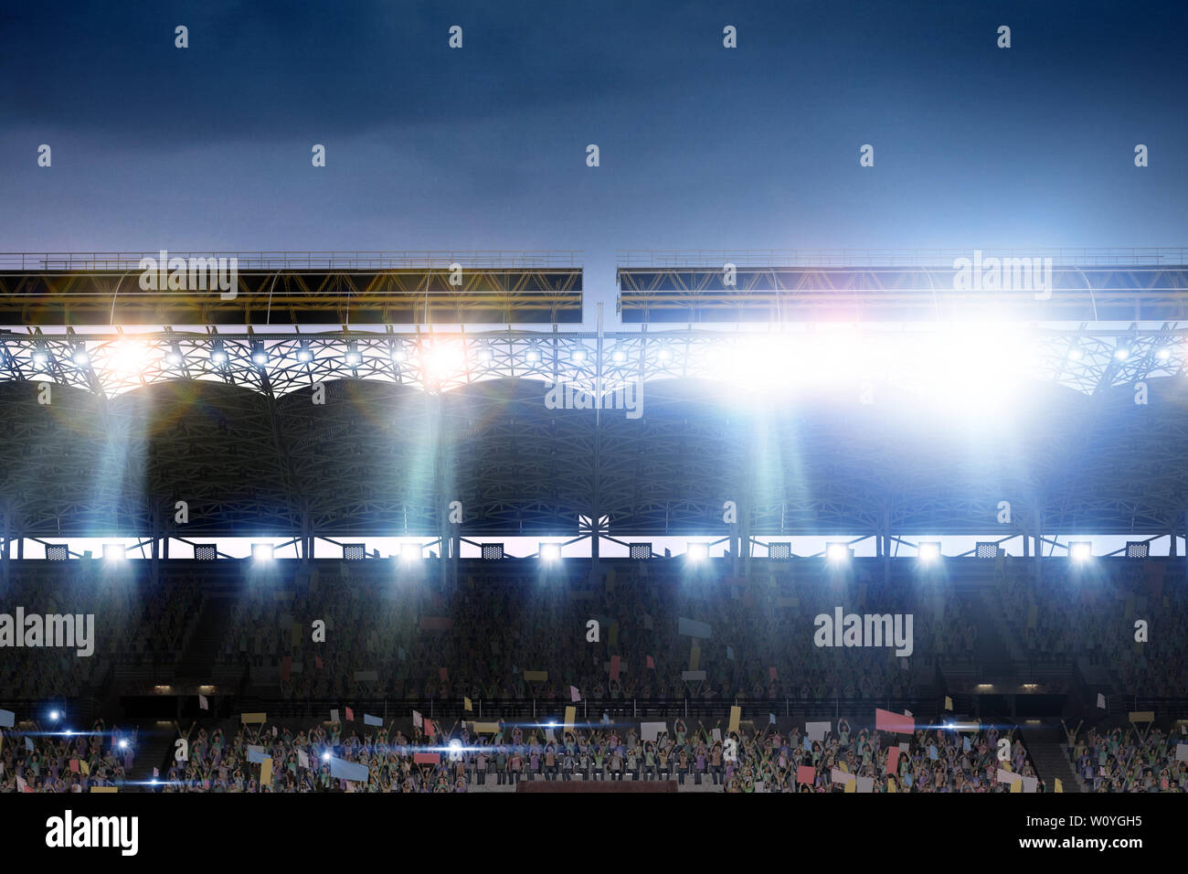Full night soccer arena in lights and flashes Stock Photo - Alamy