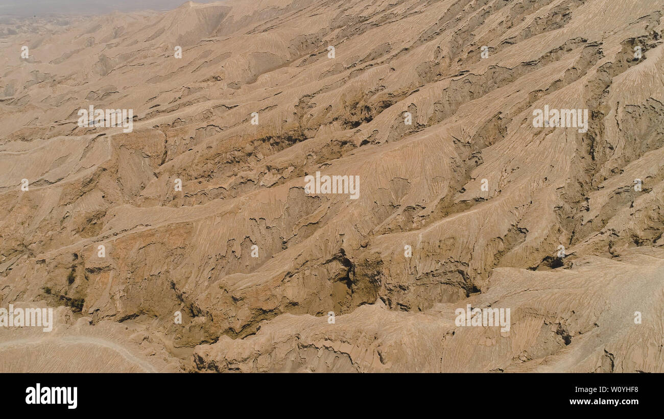 Volcanic landscape around volcano. aerial view mountainous relief after ...
