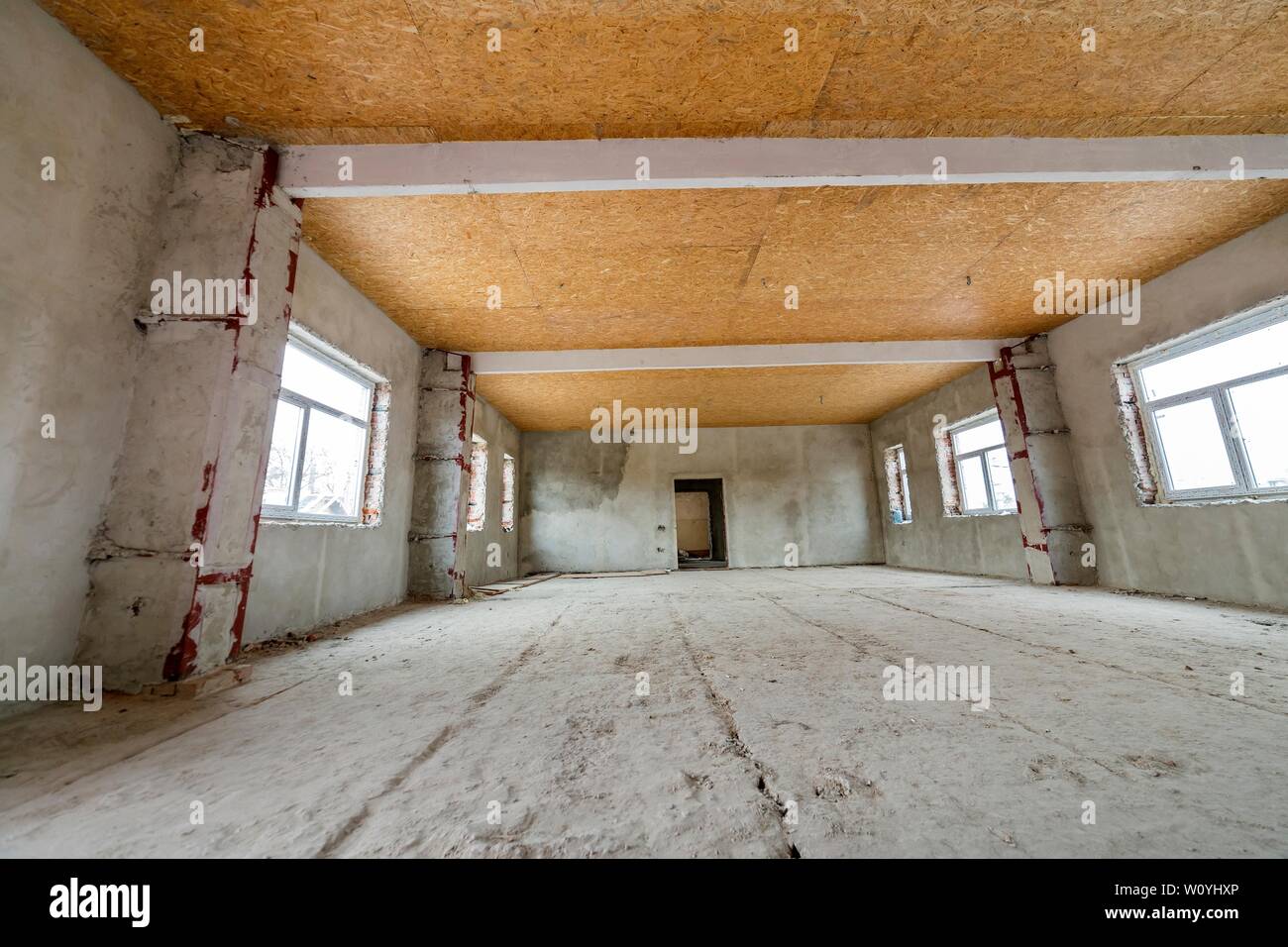 Unfinished apartment or house big loft room under reconstruction ...