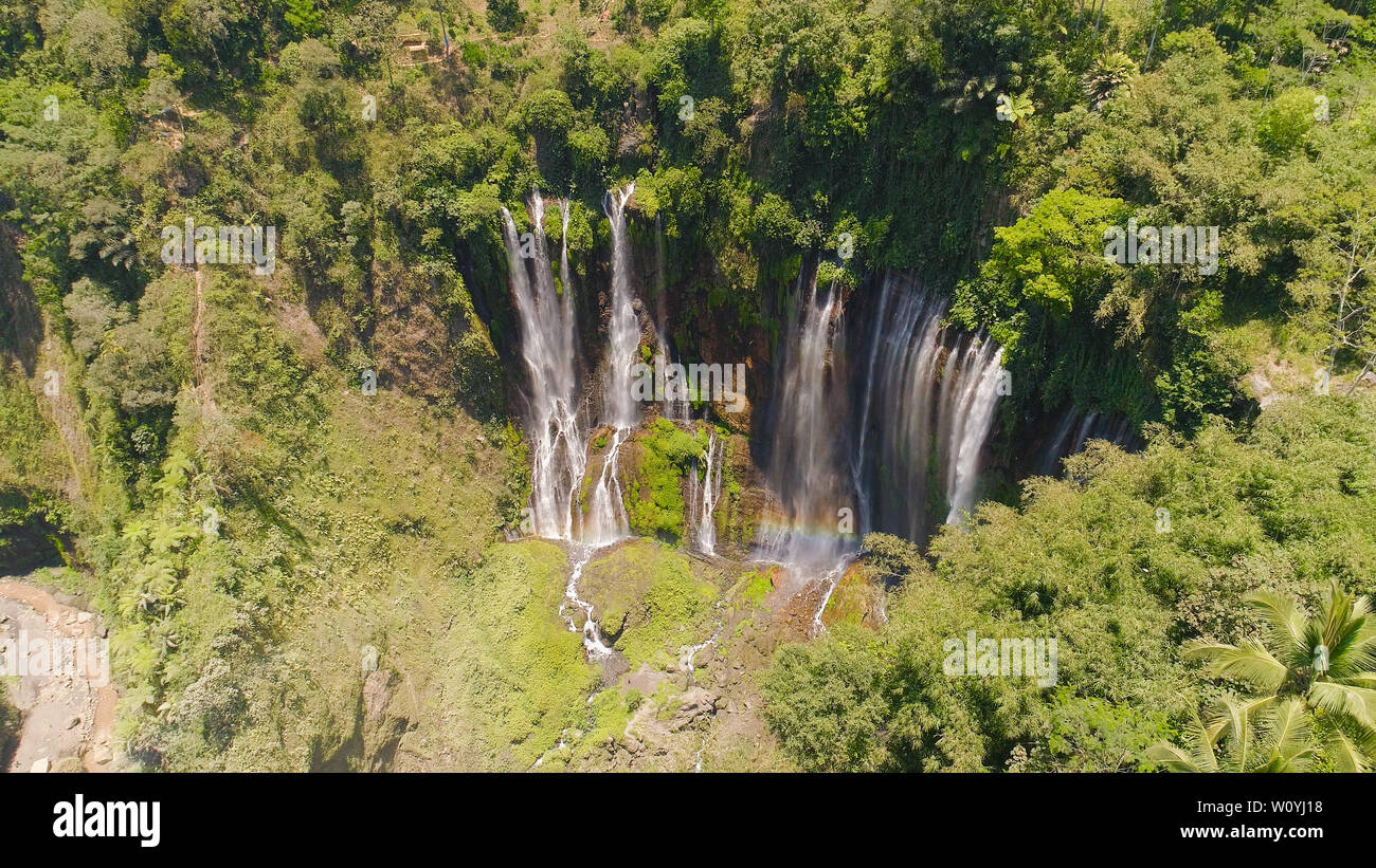 aerial view waterfall coban sewu in Java, indonesia. waterfall in ...
