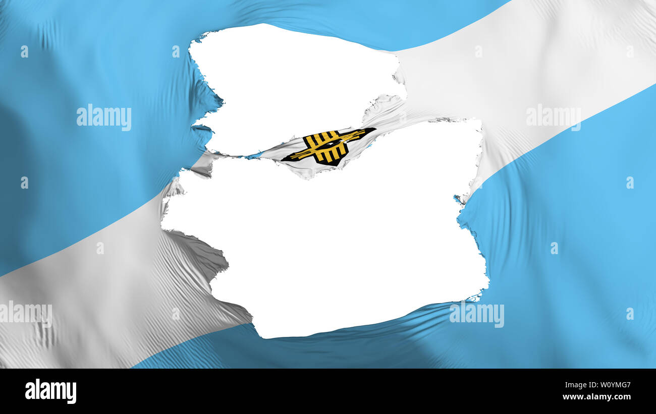 Tattered Madison city, capital of Wisconsin state flag, white ...