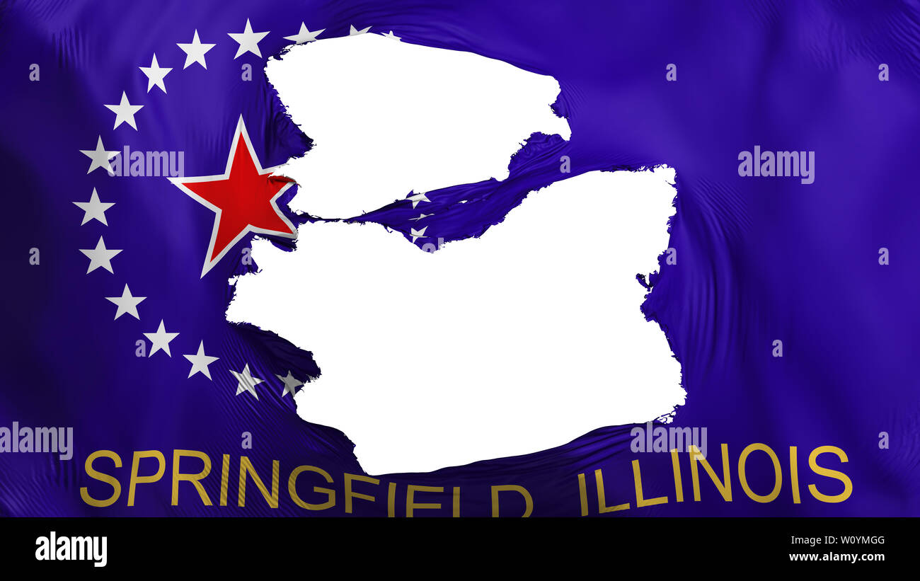 Tattered Springfield city, capital of Illinois state flag, white ...