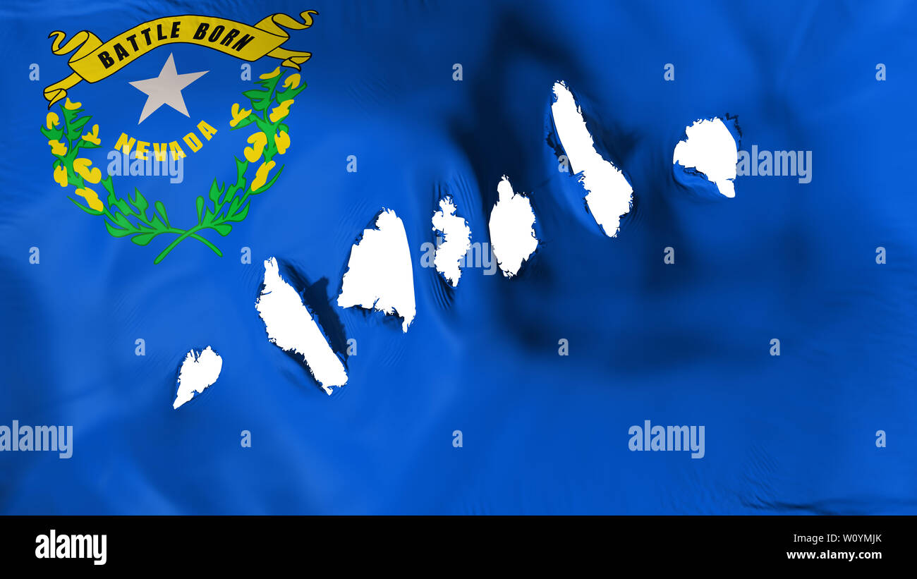 Nevada state flag perforated, bullet holes, white background, 3d ...