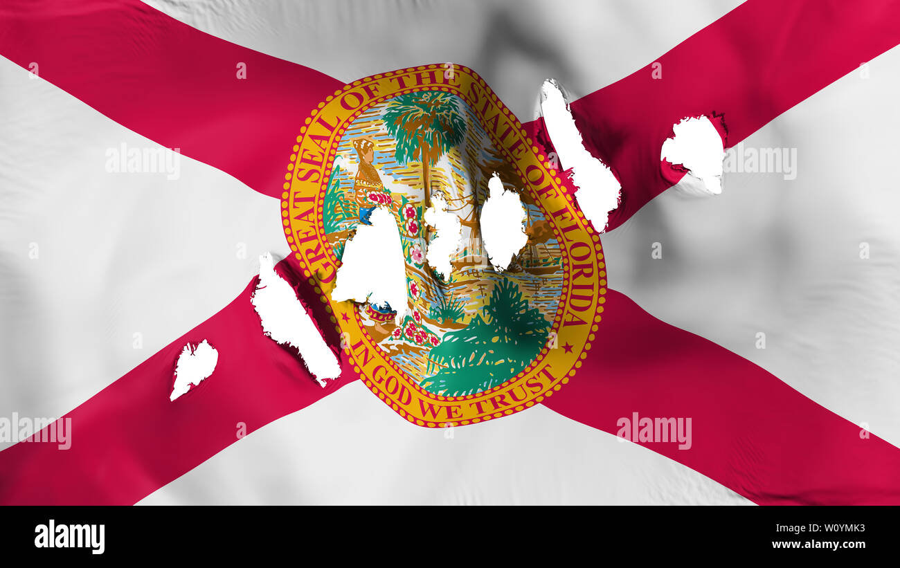 Florida state flag perforated, bullet holes, white background, 3d ...