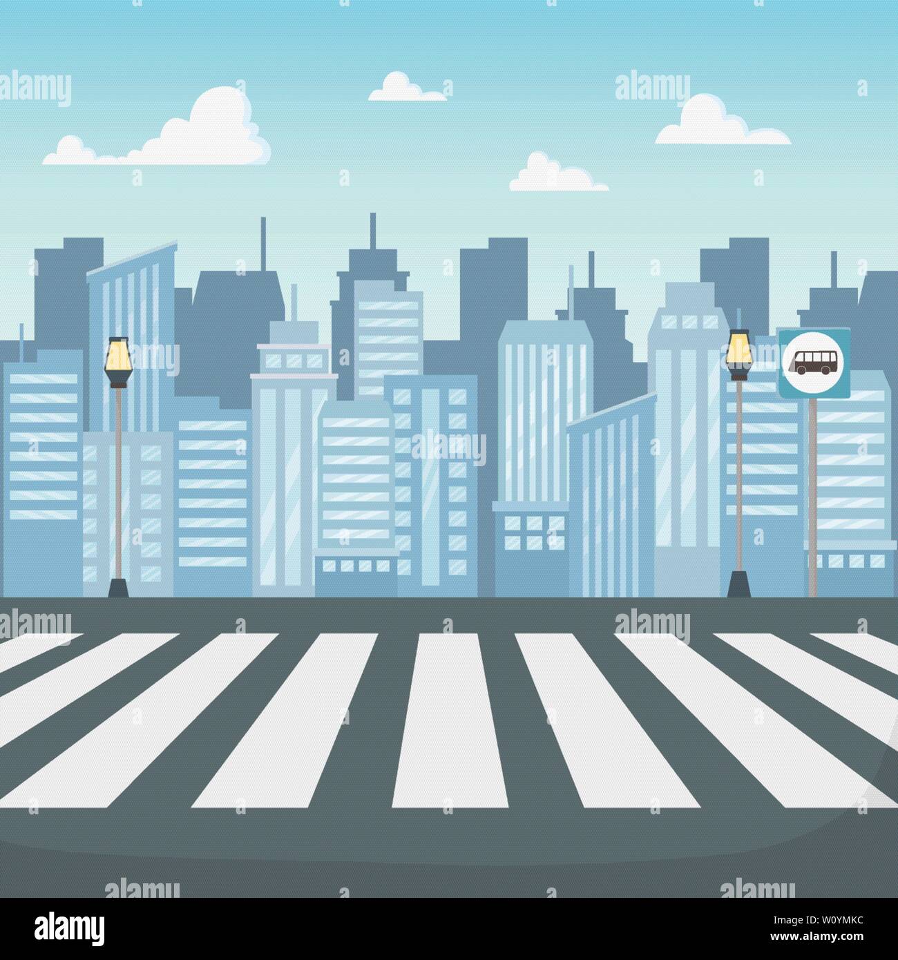 cityscape scene with crosswalk road vector illustration design Stock ...
