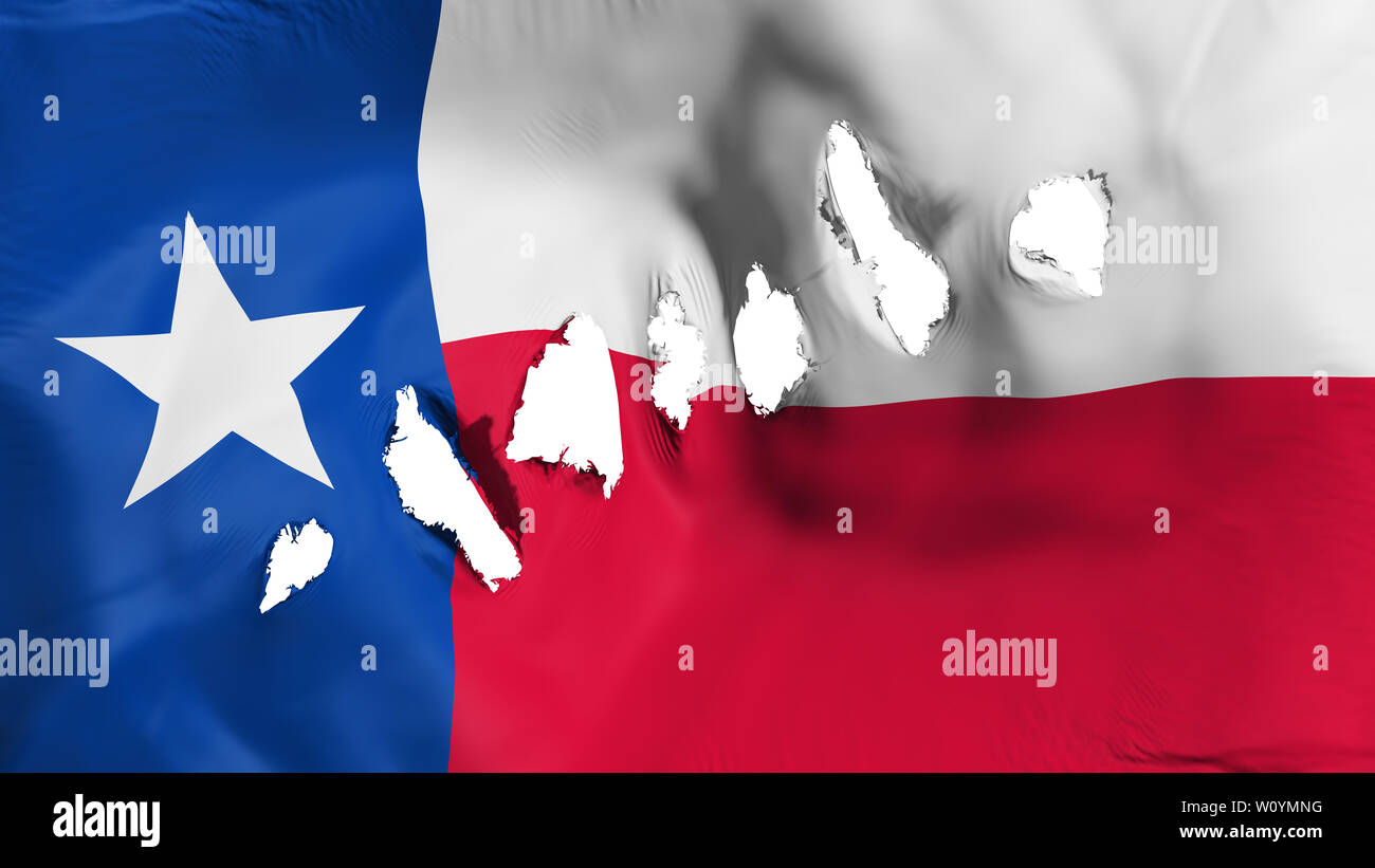 Texas state flag perforated, bullet holes, white background, 3d ...
