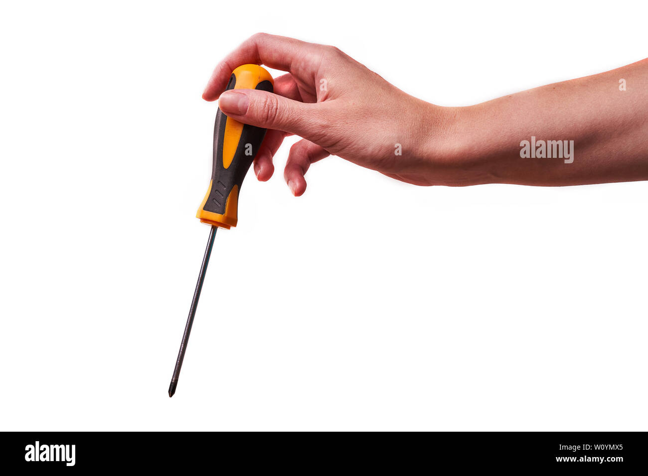 The girl is holding a screwdriver, isolated on white background Stock ...