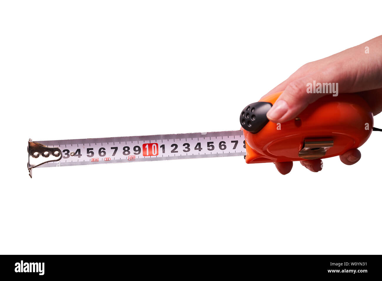 Girl holding measuring tape, isolated on white background Stock Photo ...