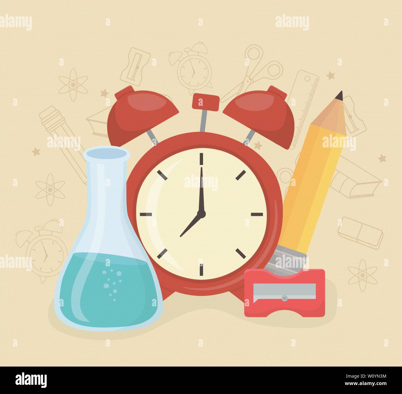 alarm clock and supplies back to school vector illustration design ...