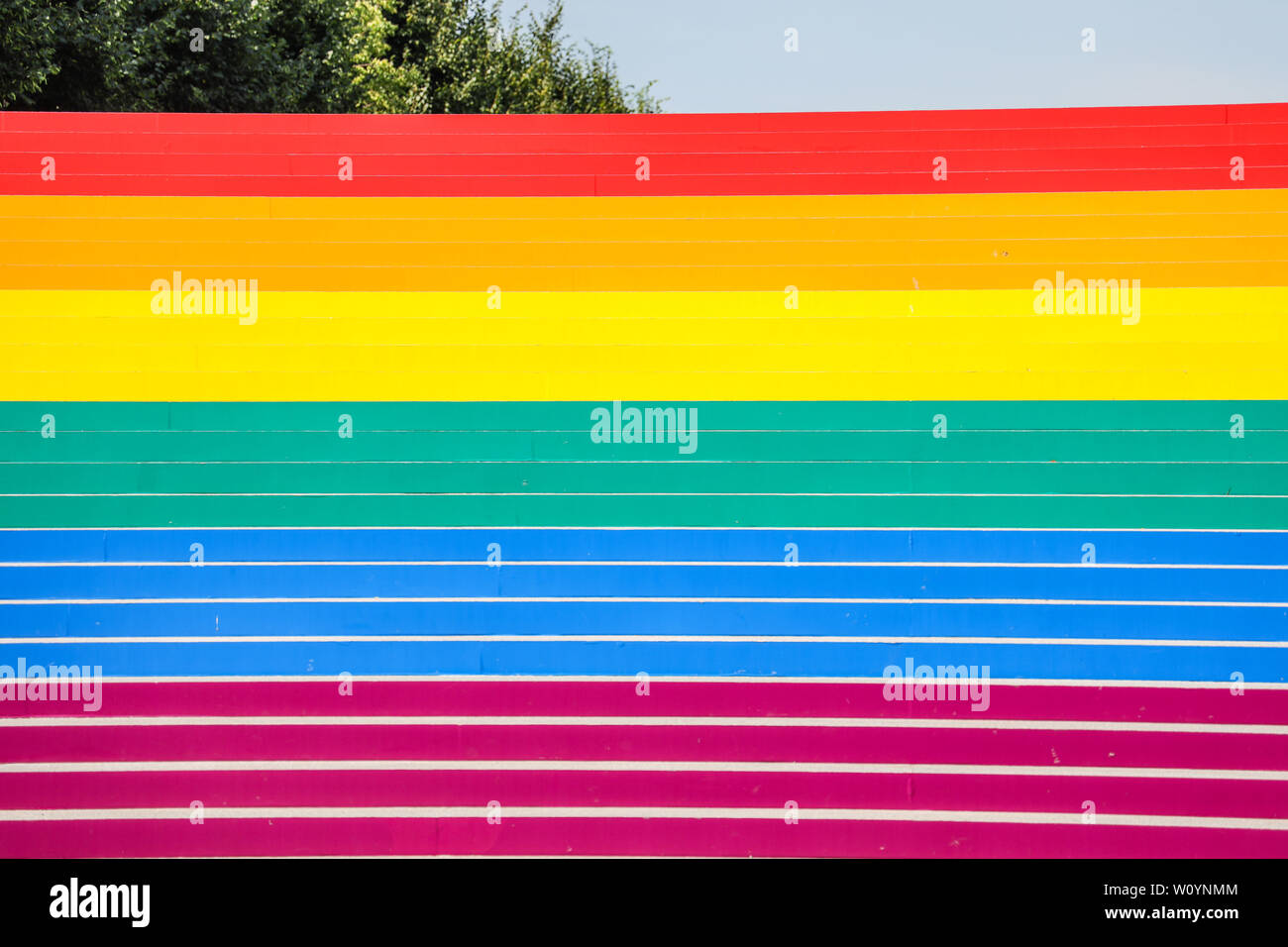 New York, New York, USA. 28th June, 2019. A staircase is seen painted ...