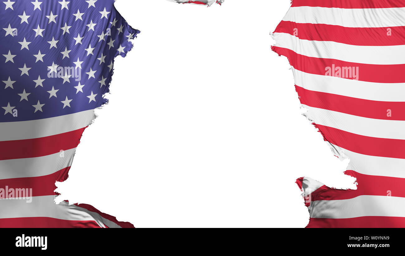 United States of America flag ripped apart, white background, 3d ...
