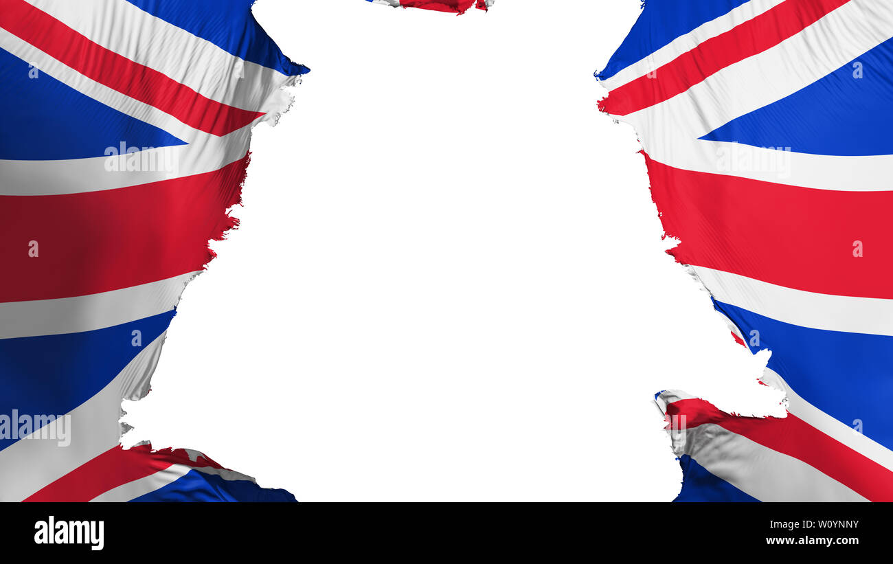 United Kingdom UK flag ripped apart, white background, 3d rendering ...