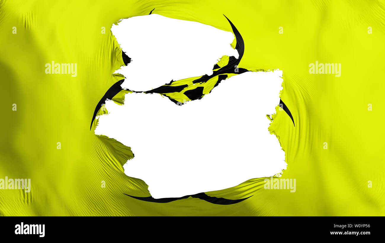 Tattered Warning Hazard Radiation flag, white background, 3d rendering ...