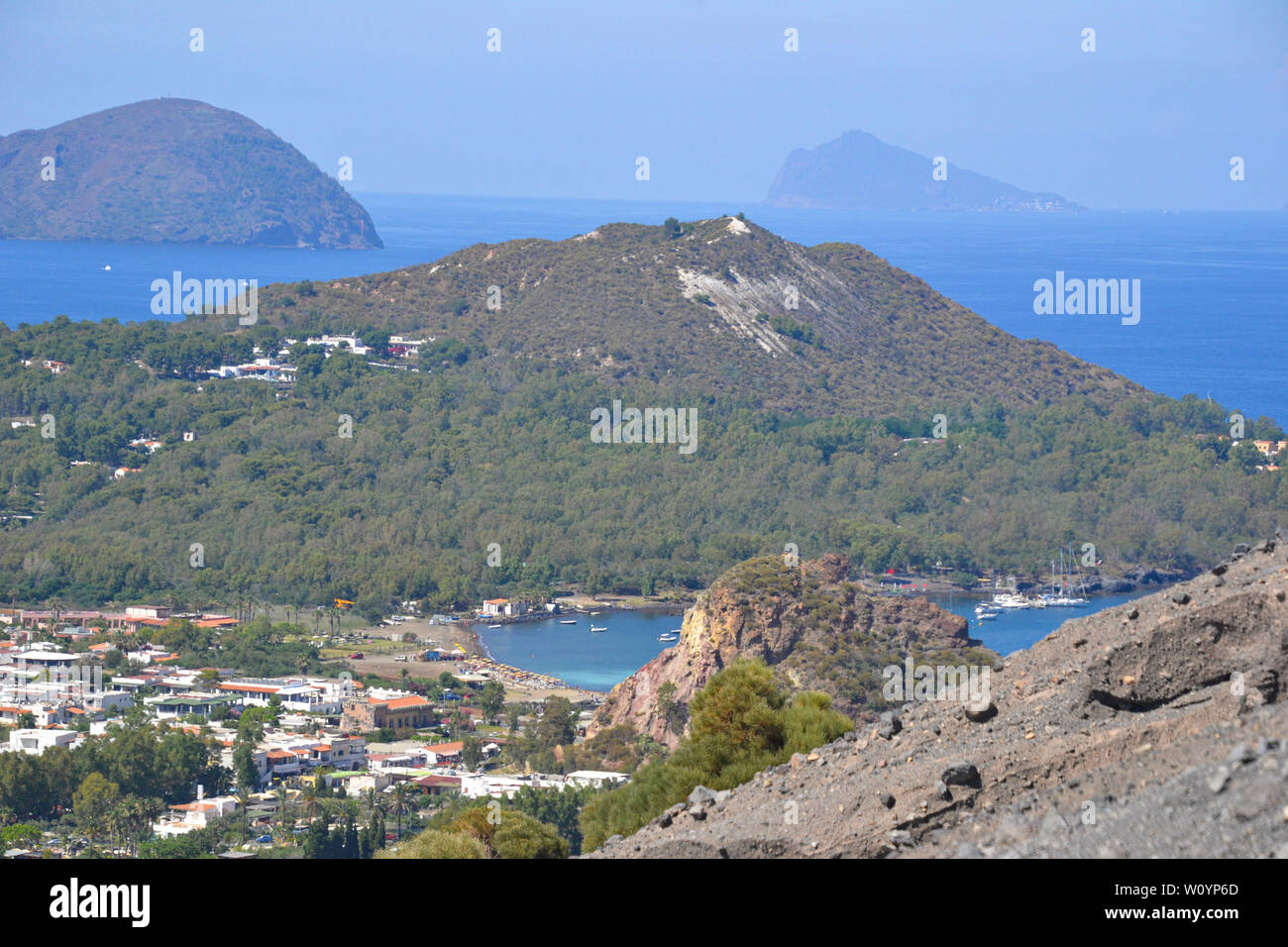 Volcano island in Sicily, Italy. Panorama of Aeolian Islands Stock ...
