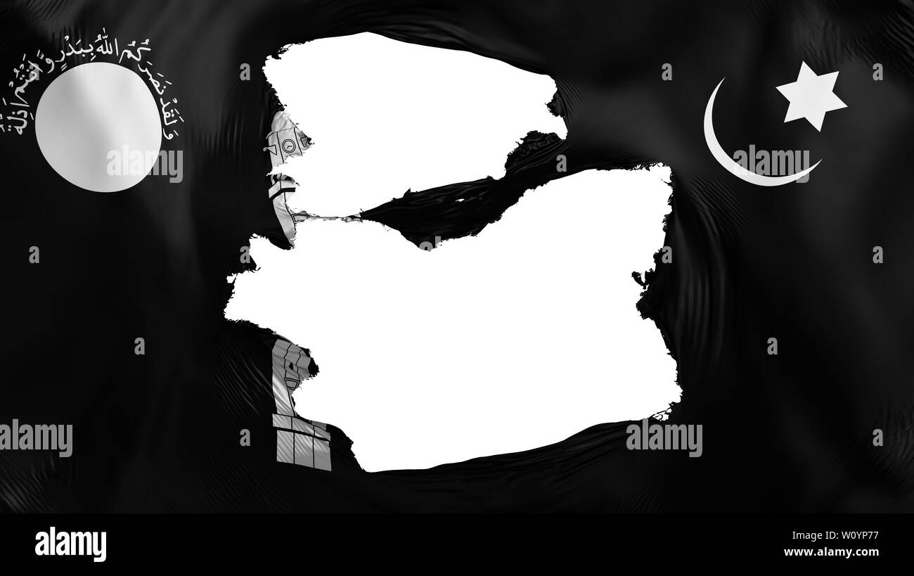 Tattered Islamic Liwa Ahmadiyya Movement flag, white background, 3d ...