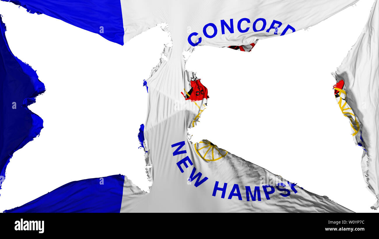 Destroyed Concord city, capital of New Hampshire state flag, white ...