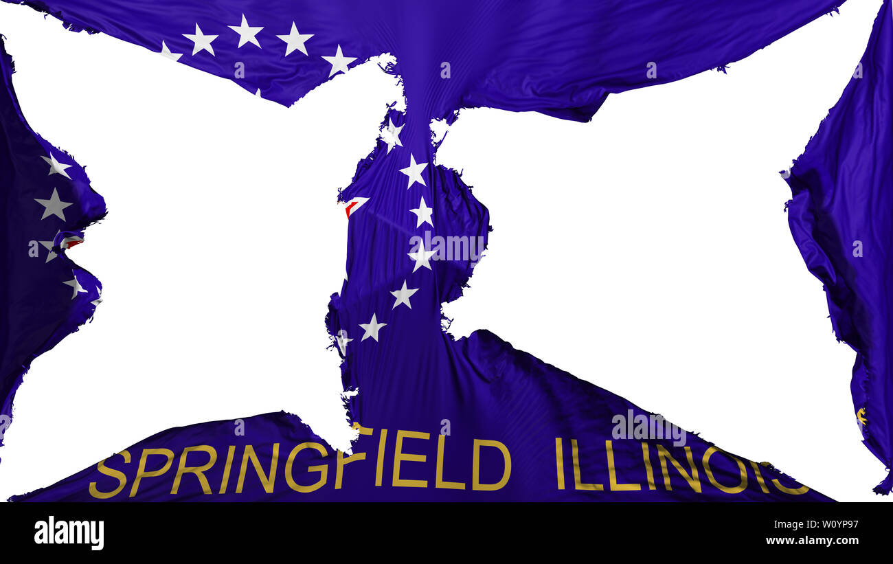Destroyed Springfield city, capital of Illinois state flag, white ...