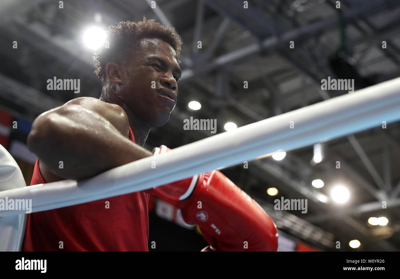 Great Britain's Cheavon Clarke in action against Belarus' Uladzislau ...