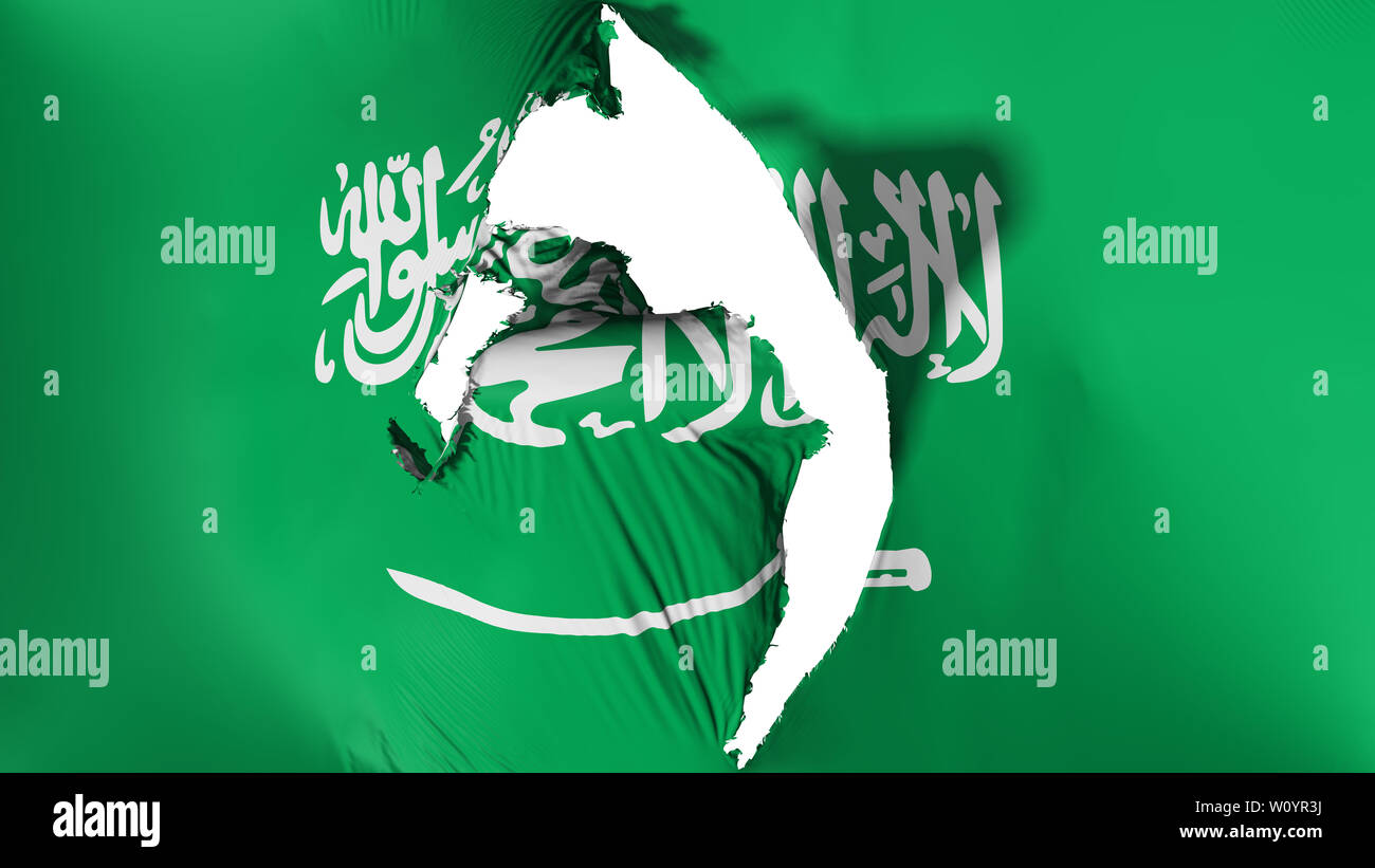 Damaged Saudi Arabia flag, white background, 3d rendering Stock Photo ...