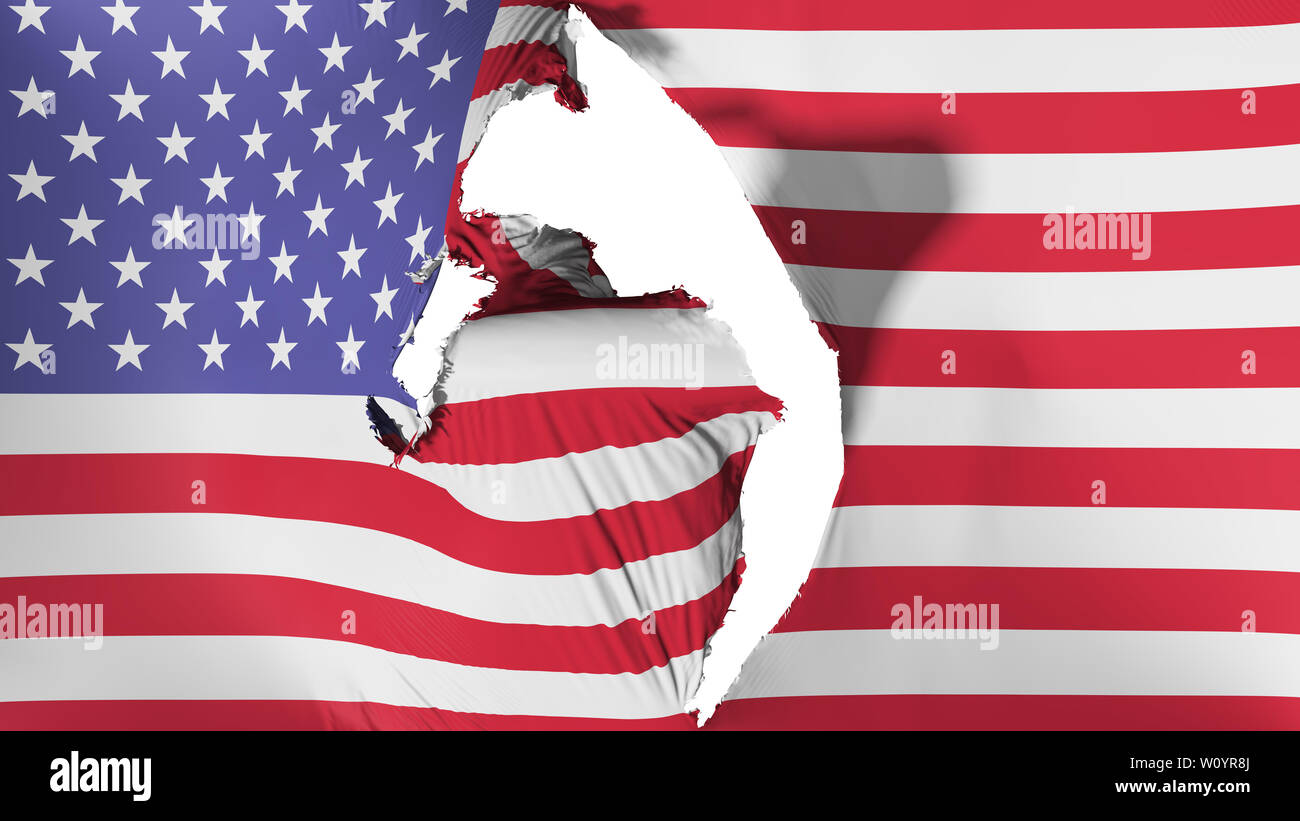 Damaged United States of America flag, white background, 3d rendering ...