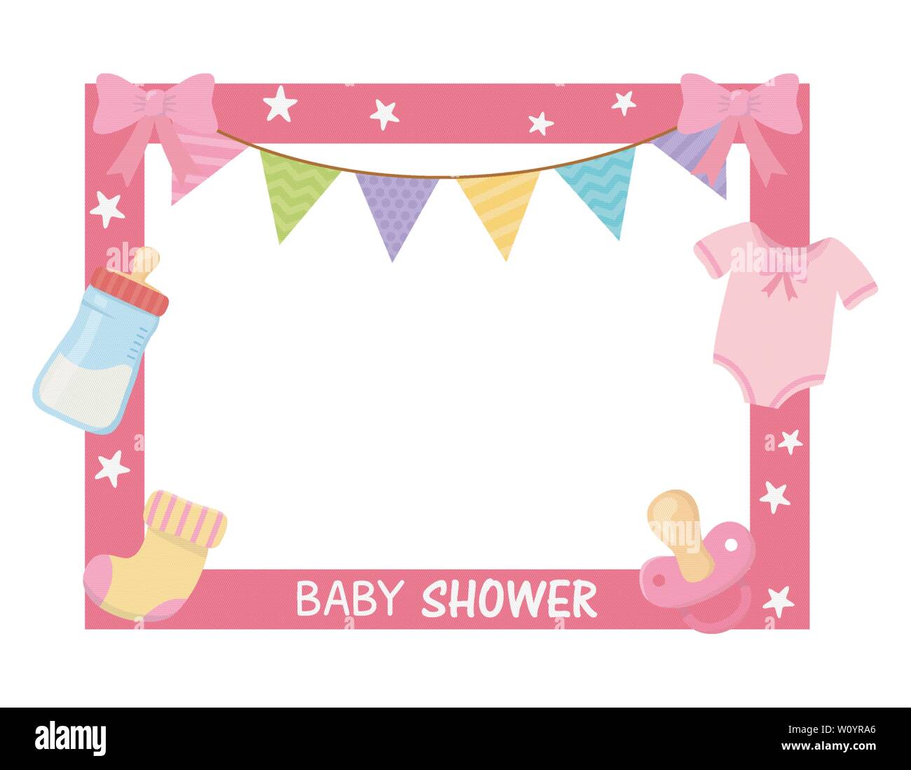 baby shower card with sqaure frame and accessories vector illustration ...